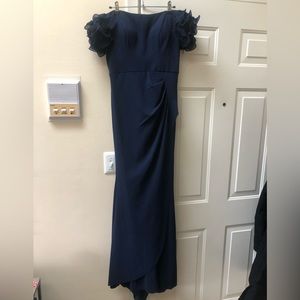 Xscape | Dresses | Xscape Navy Blue Rosette Offtheshoulder Short Sleeve ...